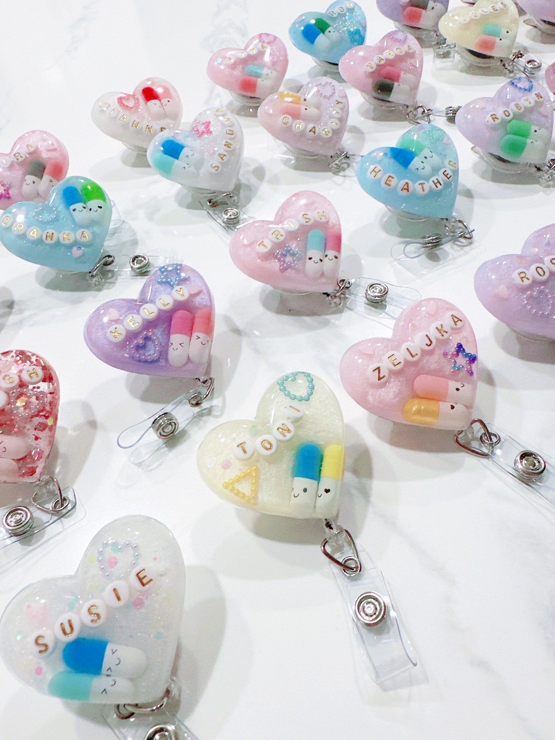 Customizable Kawaii Heart Pills Badge Reel: Nurse, Technician, Pharmacy ...