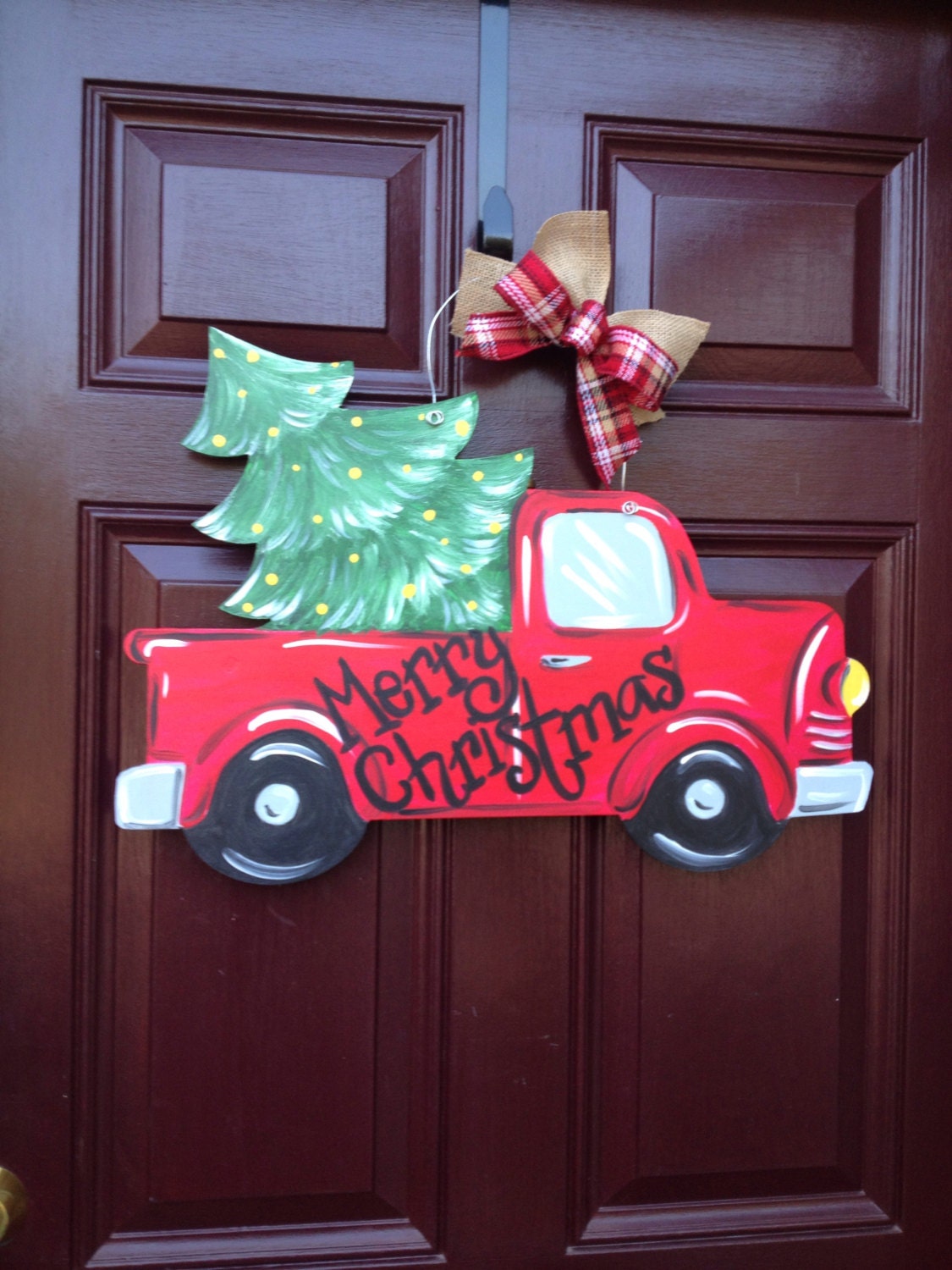 Christmas Truck Door Hanger Christmas Doorhanger Red Christmas Etsy
