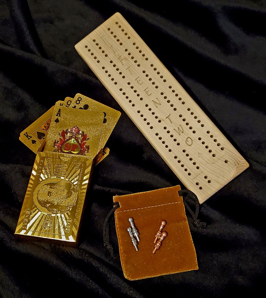 Complete Game SET Dorm Room Size Cribbage Game Game Board, Metal Pegs ...