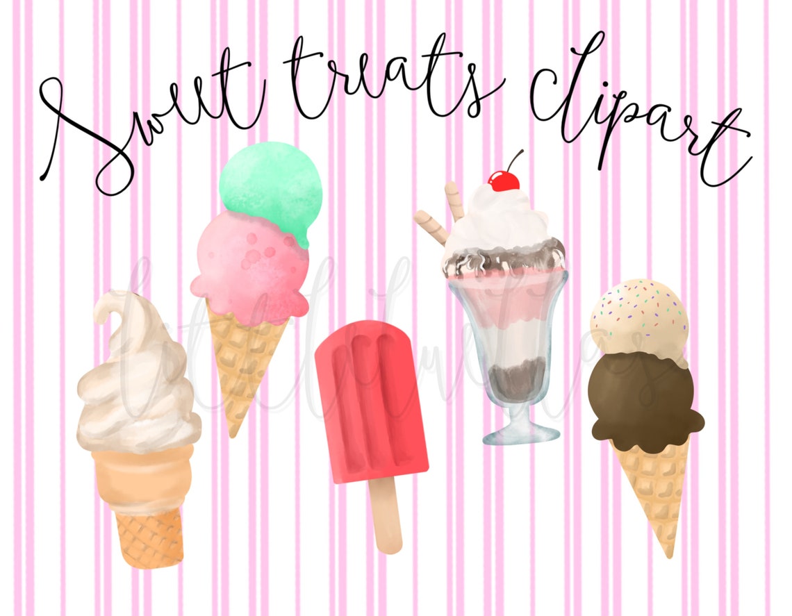 Sweet Treat Clipart, Ice Cream Clipart, Sweets Clipart, Watercolor ...