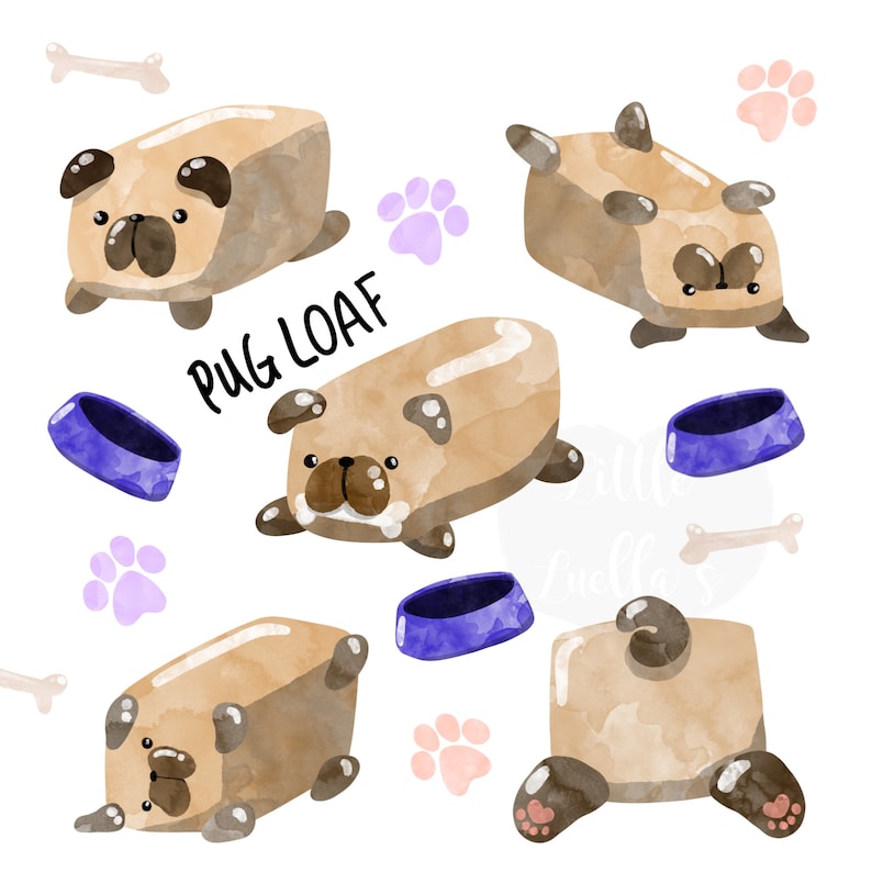 Pug Loaf, Pug Clipart, Dog Clipart, Dog Lover, Puppy Clipart ...