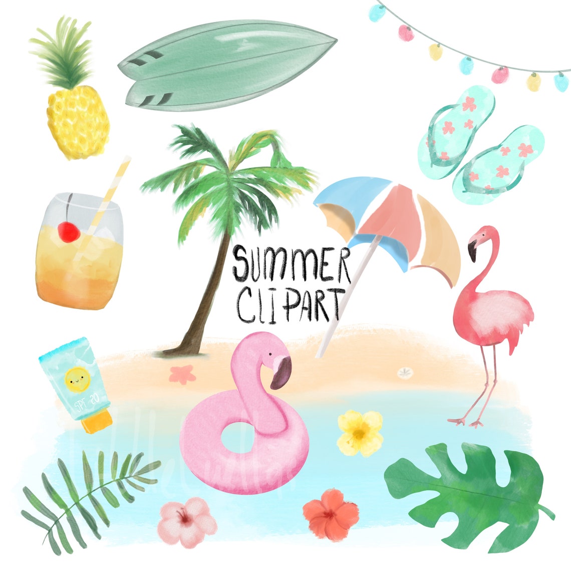 Watercolor Clipart, Summer Clipart, Clipart, Fun Clipart, Summer Party ...