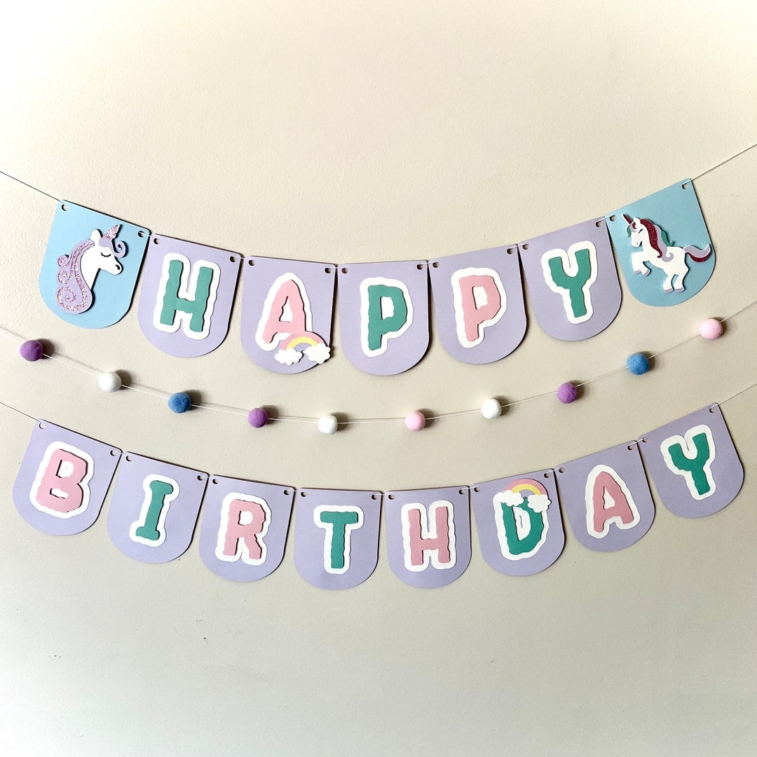 Unicorn Theme Happy Birthday Banner - Handmade Eco-friendly Party ...