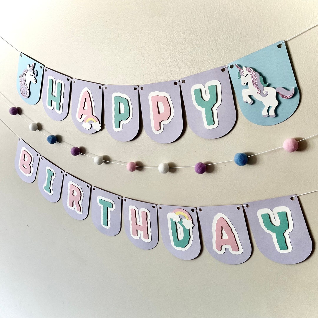 Unicorn Theme Happy Birthday Banner Handmade Eco-friendly Party ...