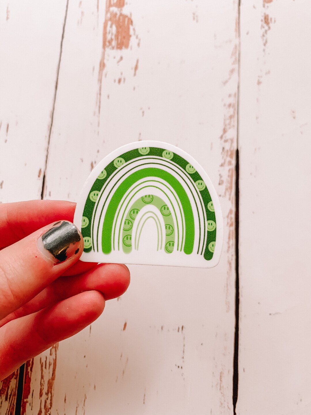 Green Monochromatic Smiley Face Rainbow | Tumbler Sticker | Waterproof ...