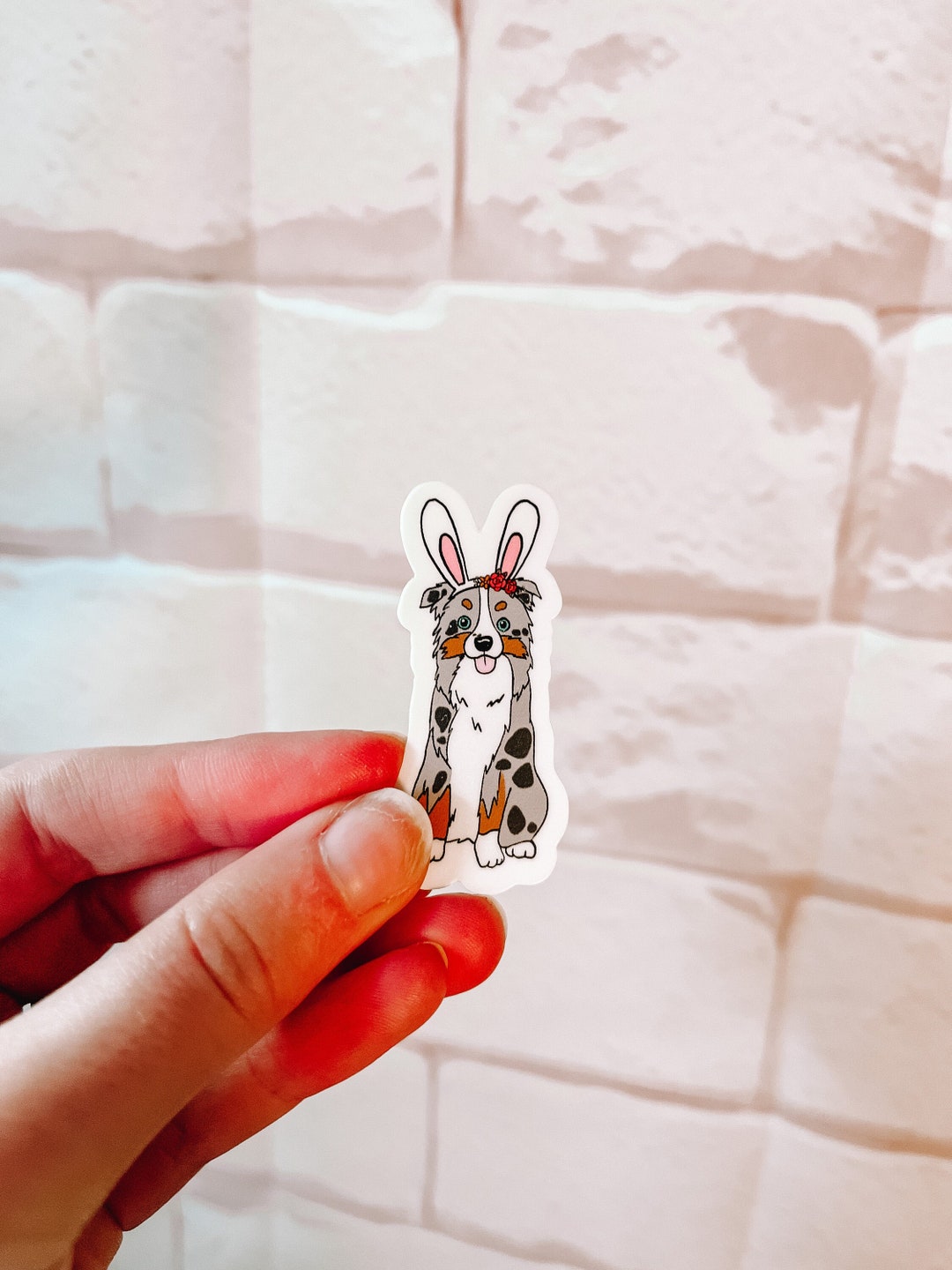 Floral Bunny Blue Merle Aussie Sticker | Dog Sticker | Australian ...