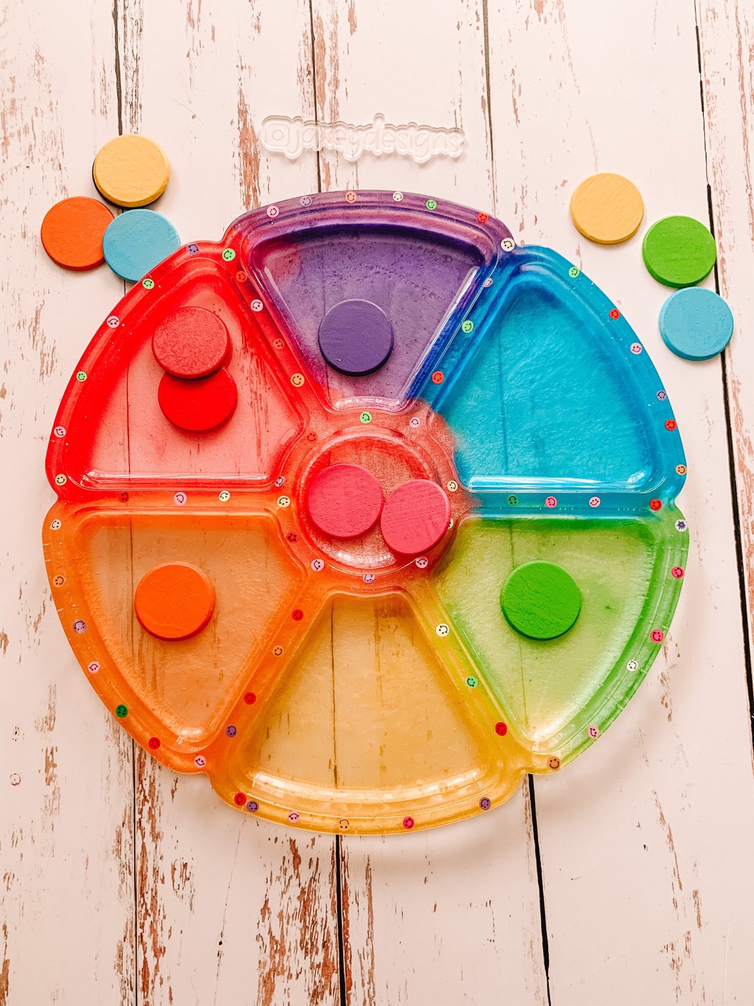 Color Sorting Tray | Colored Wood Coins | Preschool Learning | Resin ...