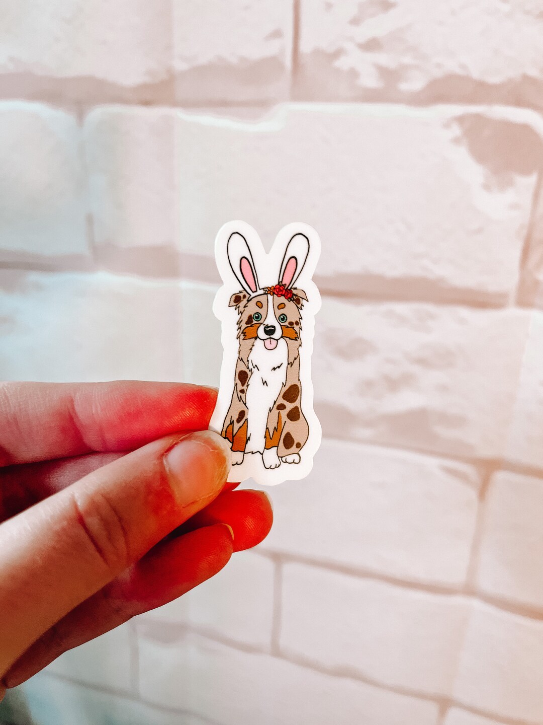 Floral Bunny Red Merle Aussie Sticker | Dog Sticker | Australian ...