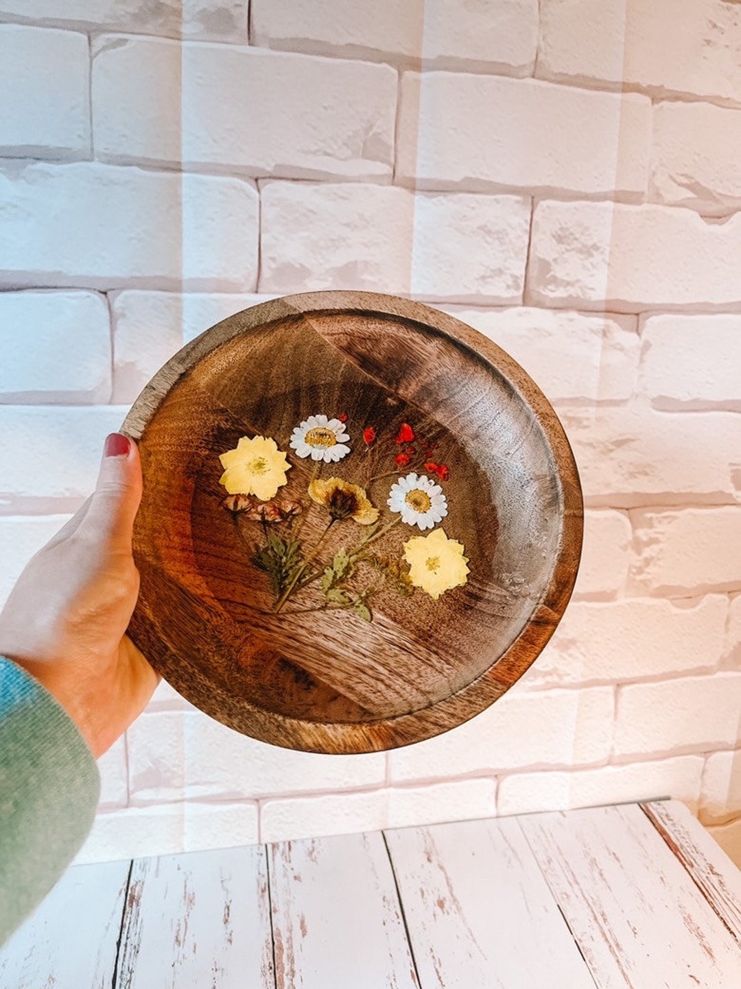 Round Floral Wood Tray | Elevated Tray | Home Decor - Etsy