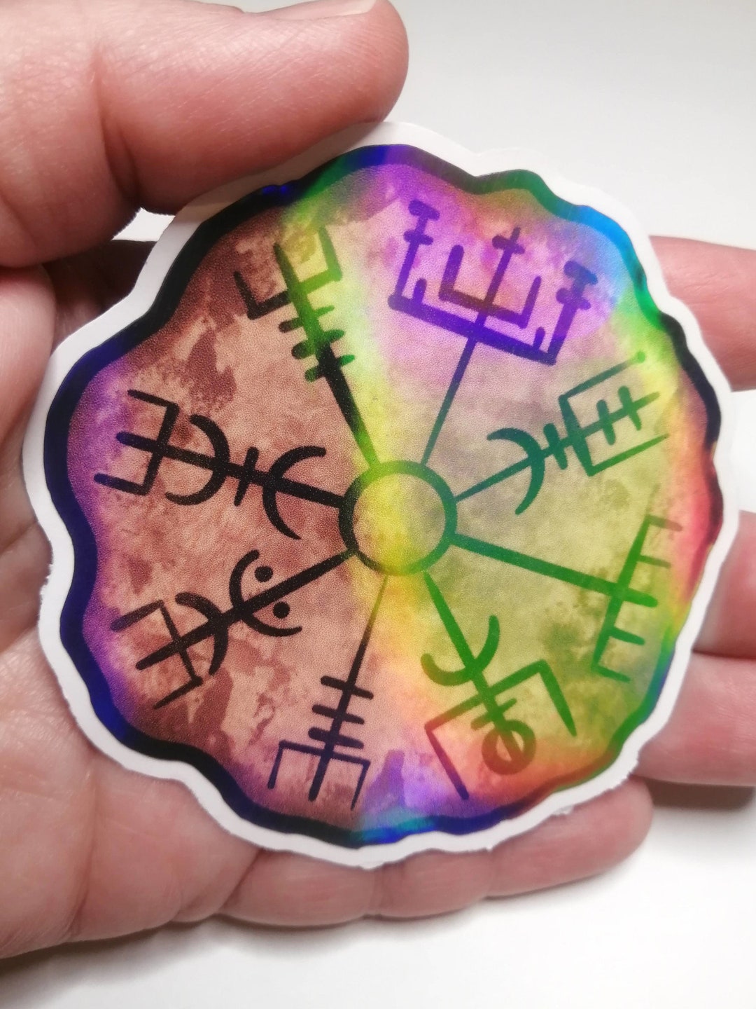 Vegvísir Sticker - Vinyl Sticker With Holographic Lamination - Perfect ...
