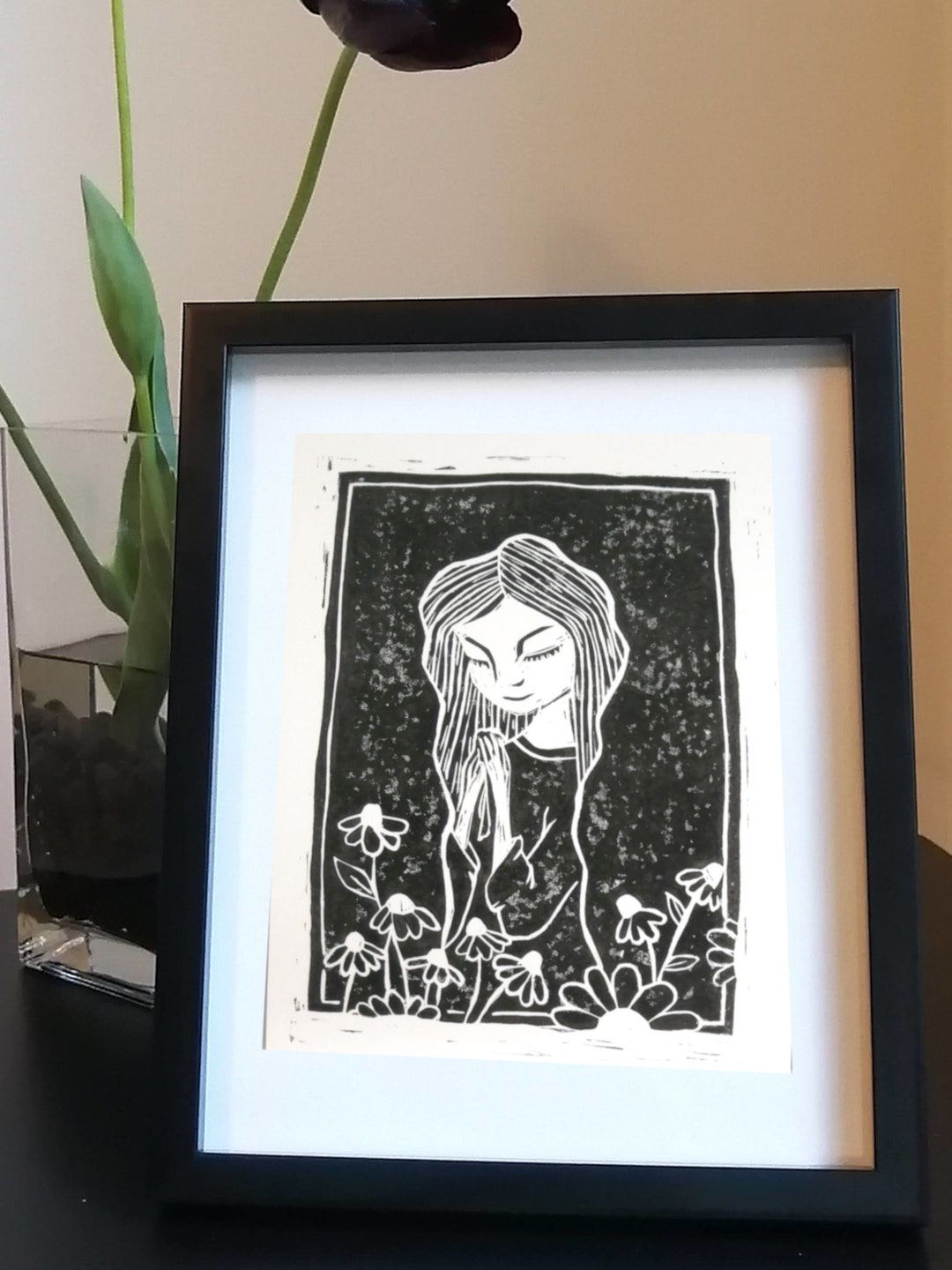 Virgen Mary - Linocut Print - "the Mantle" - Totally Handmade - Etsy