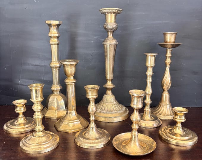 Vintage Brass Candlestick Collection: Set of 10, Various Heights ...