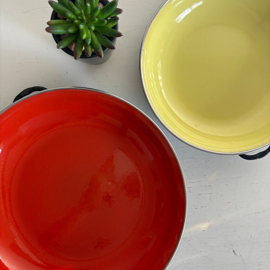 Vintage Set of 2 Colorful Enamel Saute Pans Made in Yugoslavia Yellow ...