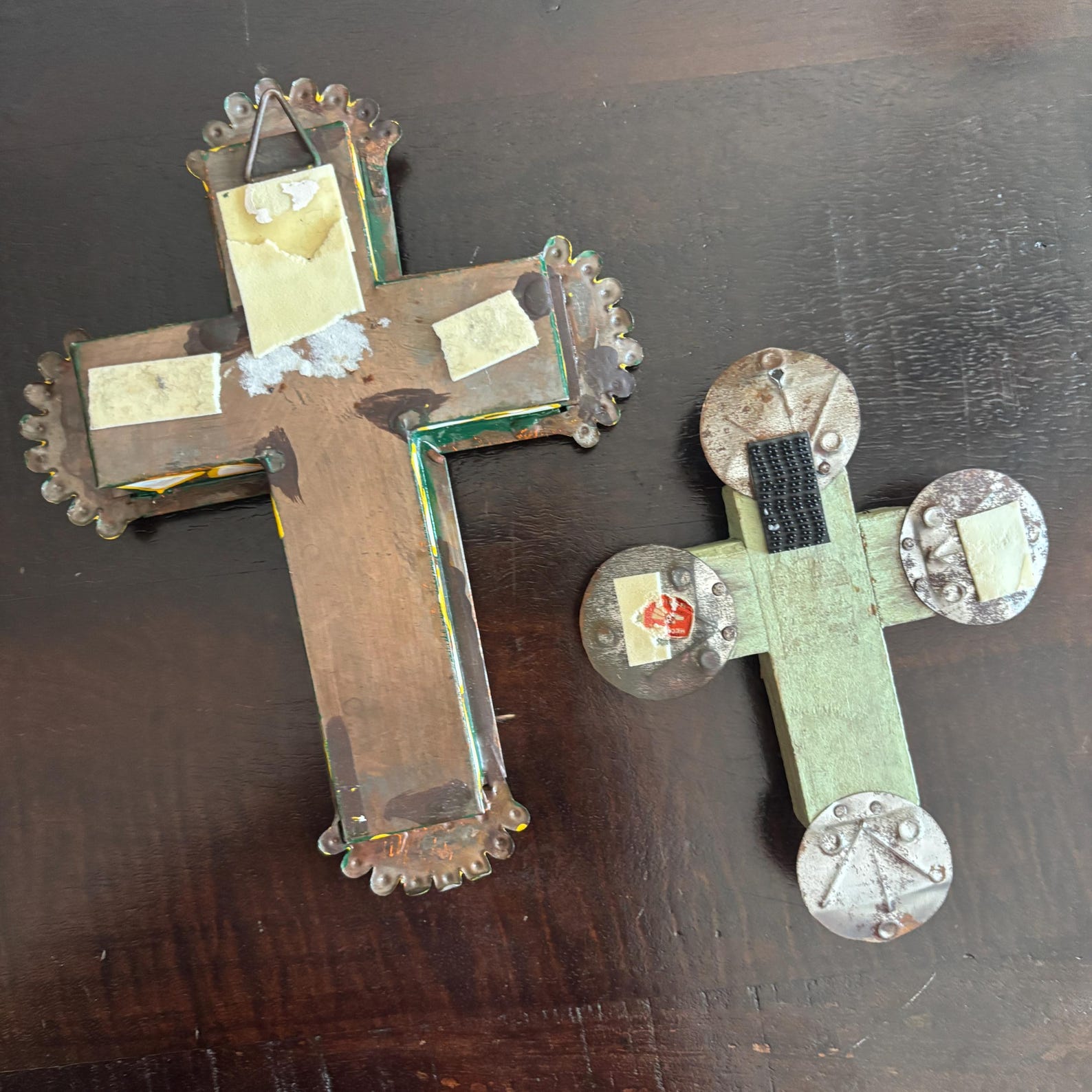 Set of 2 Primitive Wall Crosses Handmade in Mexico: Sacred Heart and ...