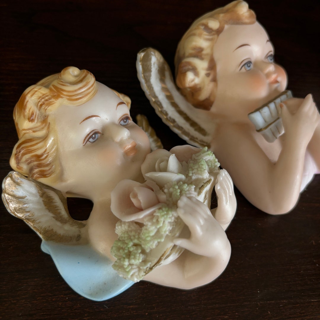 Set of 2 Porcelain Wall Angels Made by Tilso Cherub Busts Collectible ...