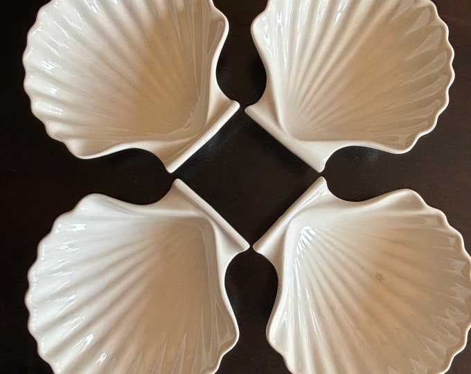 Vintage Set of 4 Ceramic Seashell Dishes White Ceramic Dishes Gourmet ...