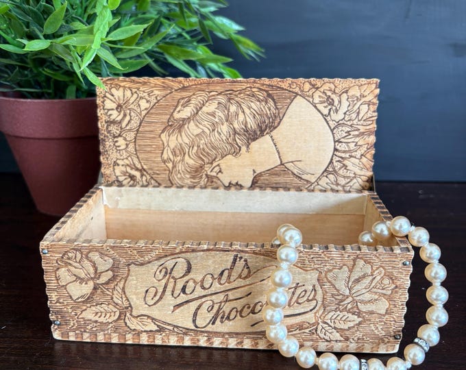 Vintage Rood's Chocolates Box: Pyrography Art Nouveau Wooden Candy Box ...