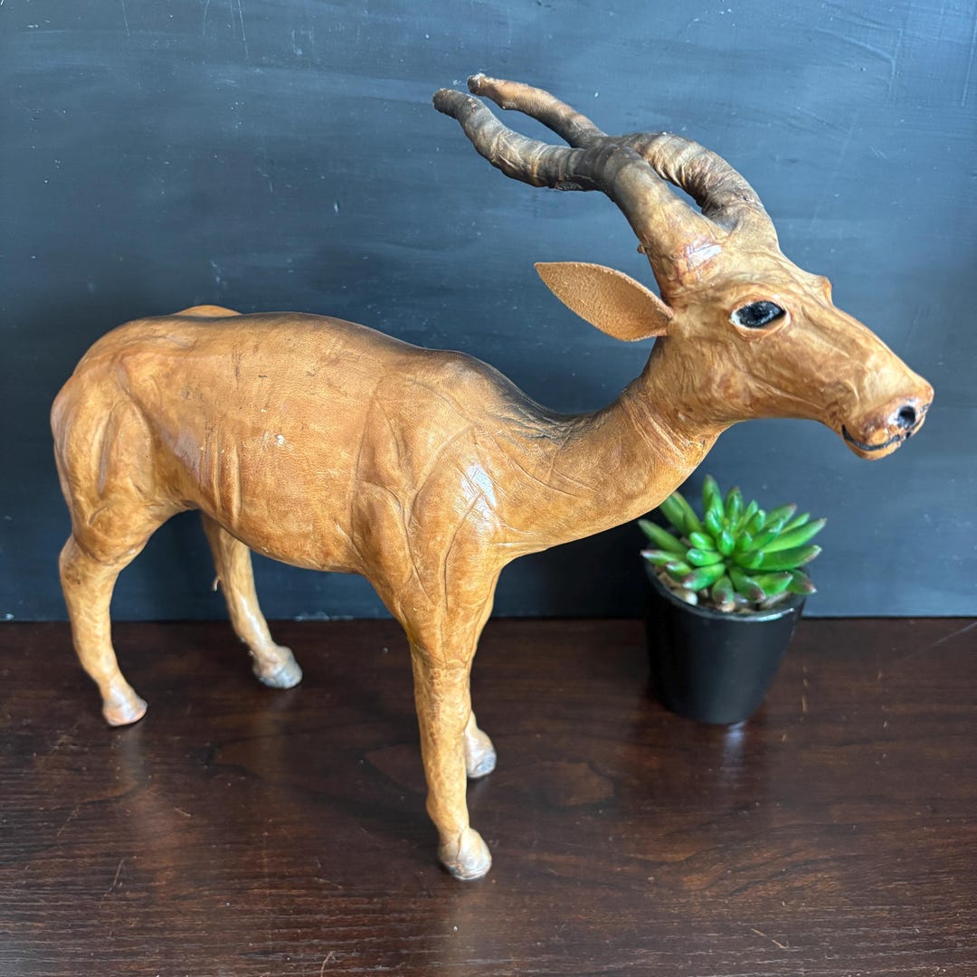 Vintage Leather Antelope Statue: Handmade Safari Decor - Etsy