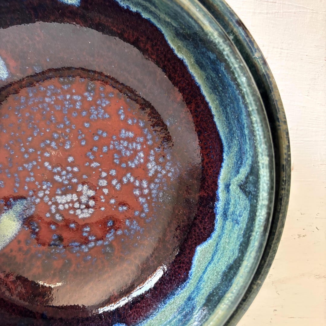 Vintage Stoneware Hand Thrown Pottery Blue Nesting Serving or Mixing ...