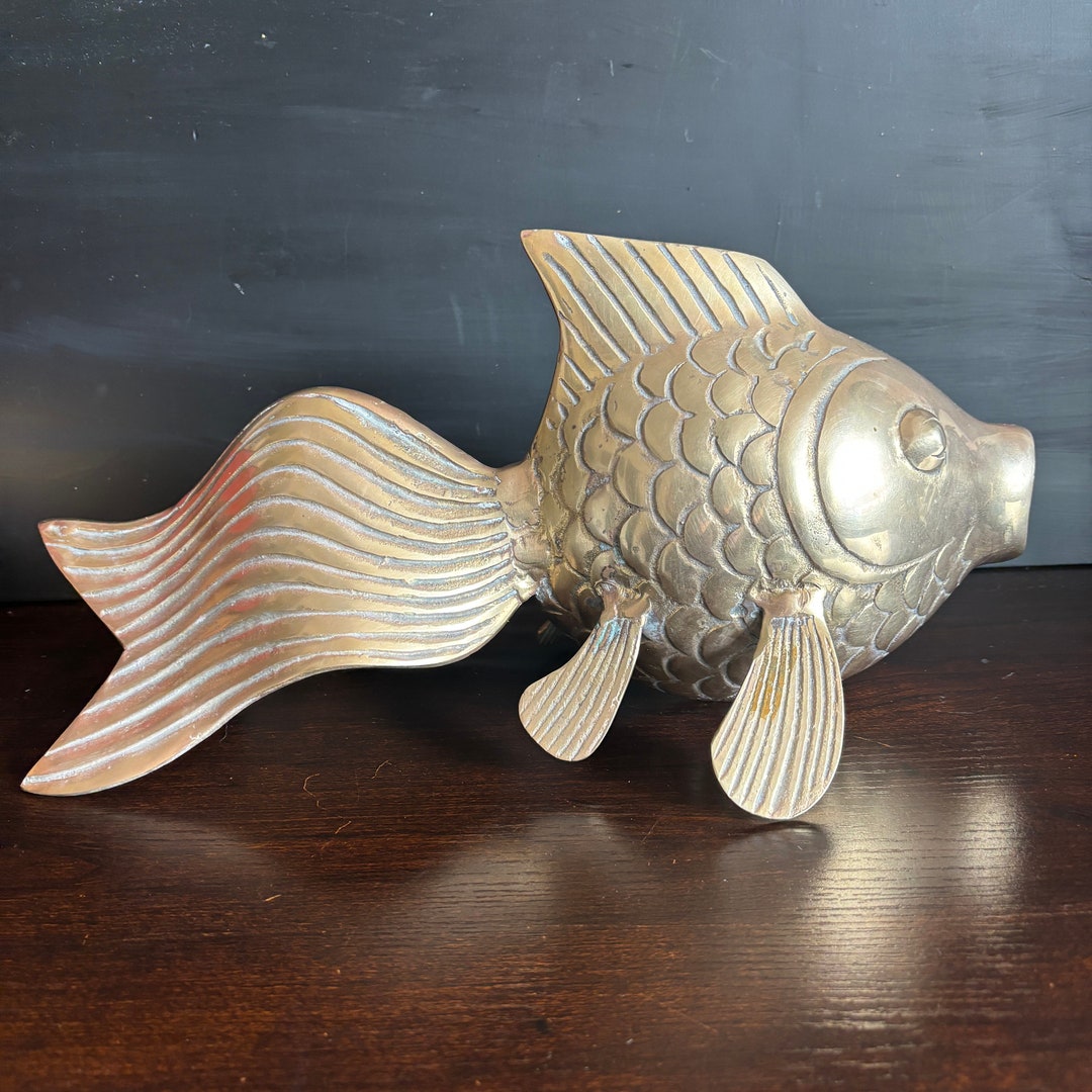 Vintage Large Brass Goldfish With Fan Tail Brass Decor Style Asian ...