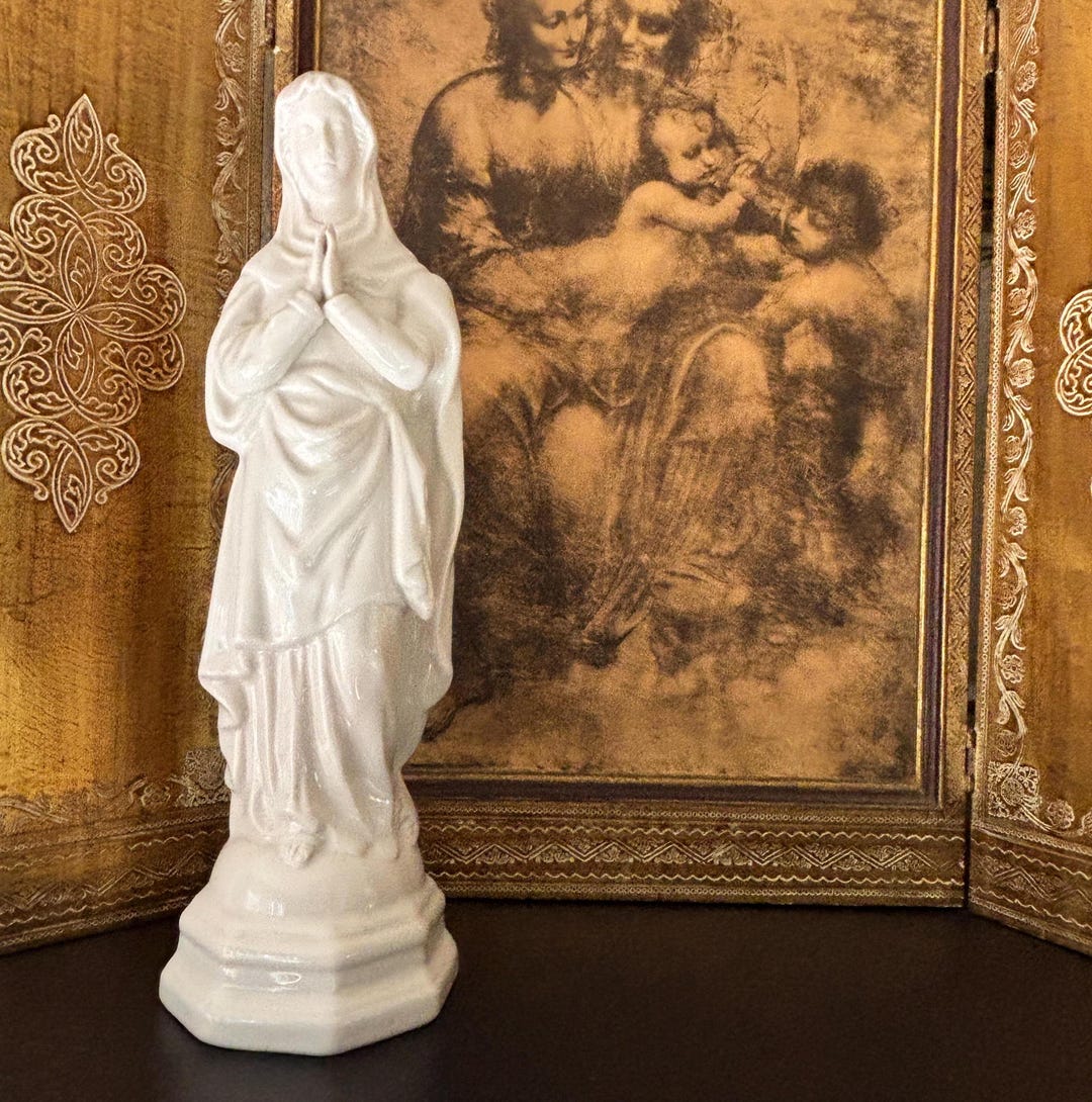Vintage Belleek Holy Virgin Mary Statue With Green Stamp Religious Gift ...