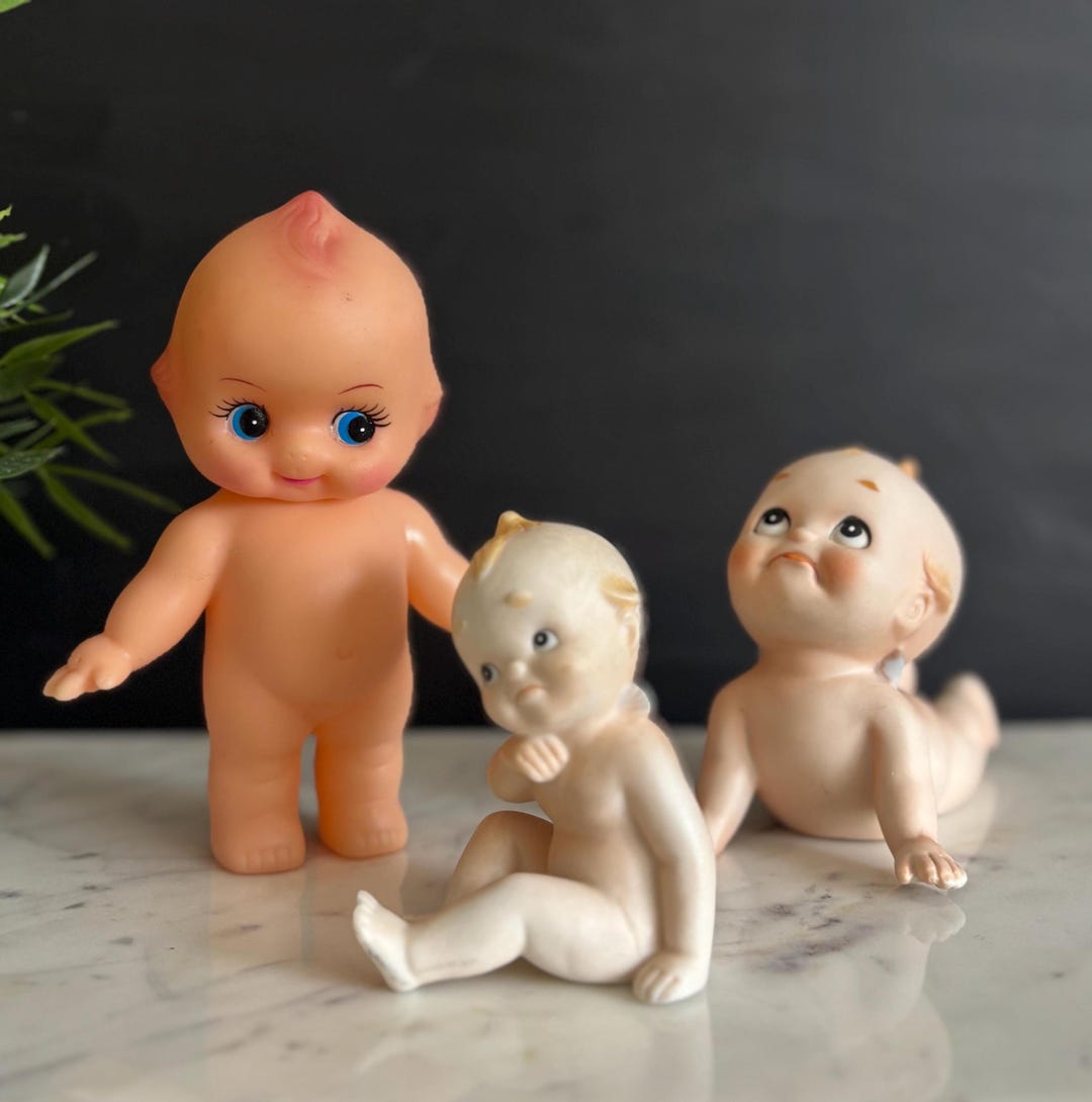 Sweet Set of 3 Vintage Kewpie Dolls Lefton Ceramic Kewpies Plastic Kewpie Doll Collectible Baby ...