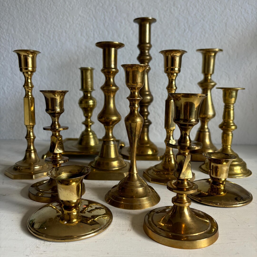 Vintage Brass Candlestick Collection Set of 12 in Various Sizes, India ...