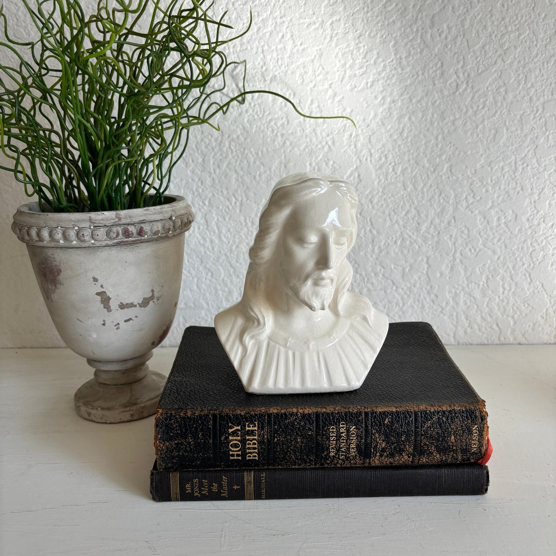 Vintage Jesus Statue Bust Religious Decor Porcelain Ceramic Jesus Head ...