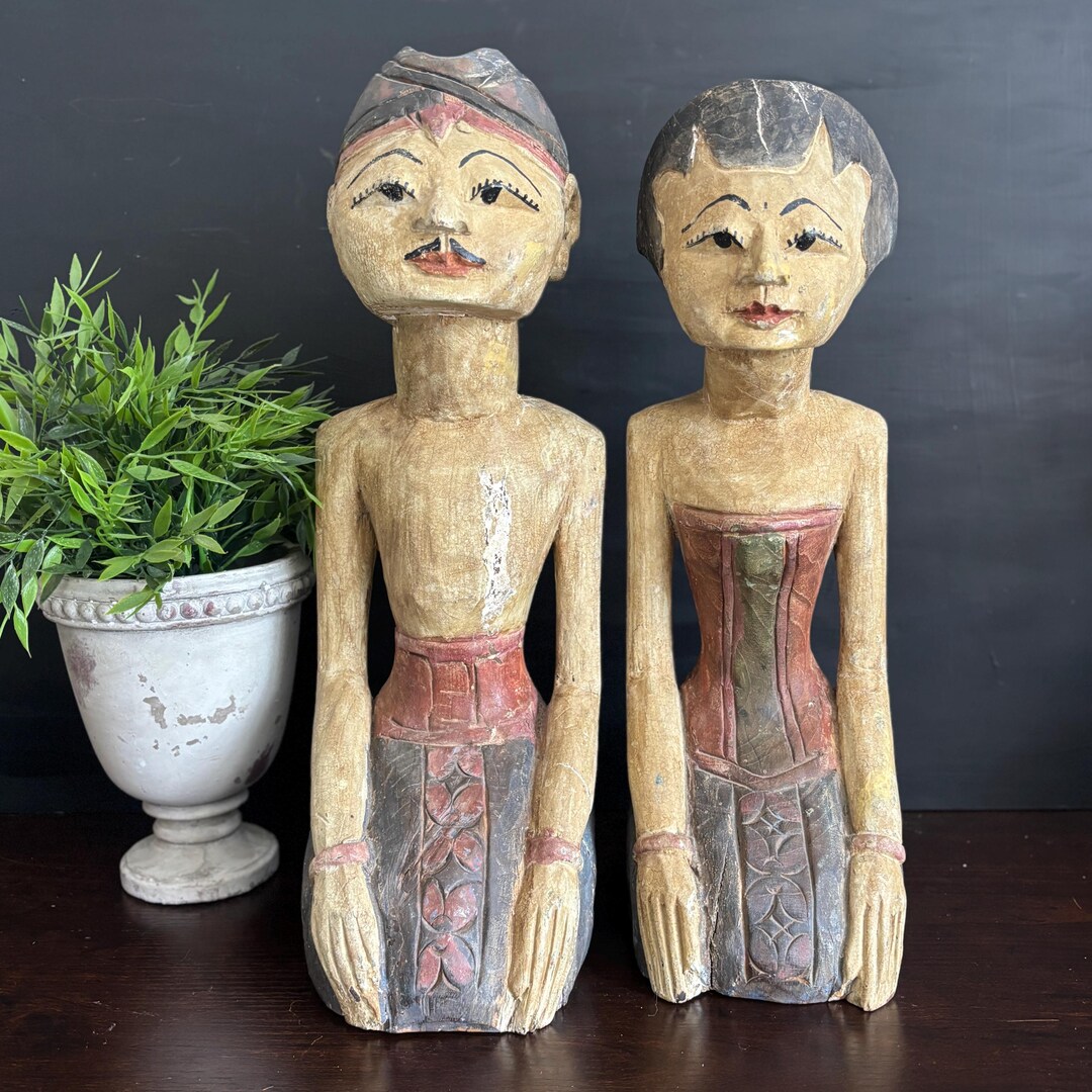 Vintage Loro Blonyo 'the Inseperable Couple' Wooden Javanese Matrimonial Figures Primitive ...