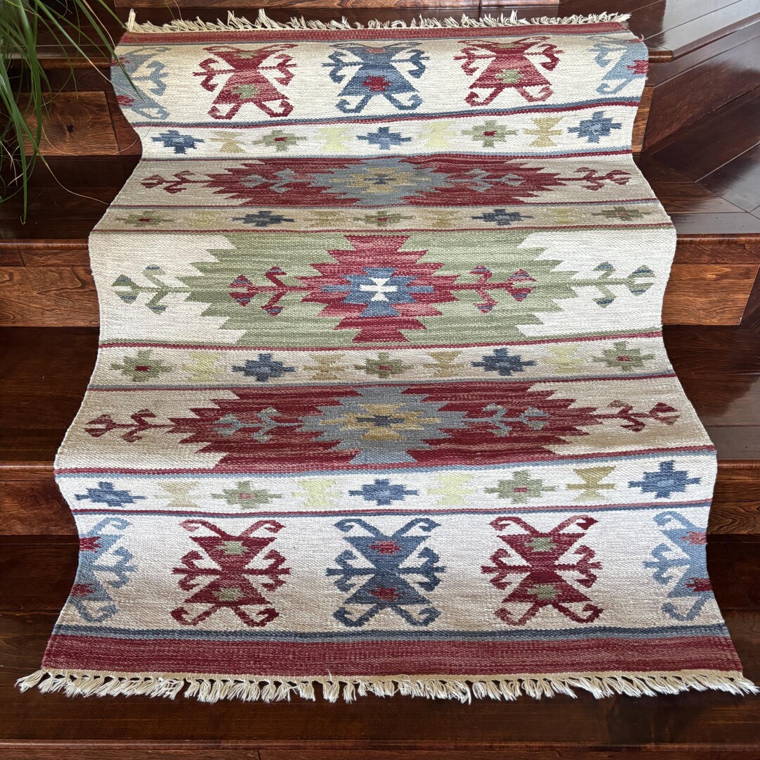 Vintage Handmade Chimayo Rug Tapestry Aztec Pattern Muted Colors - Etsy