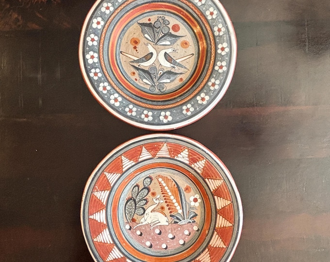 Vintage Mexican Folk Art Ceramic Plates Tonala Pottery Set of Two ...