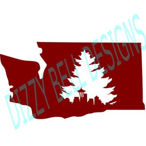 WASHINGTON State Seattle Skyline & Evergreen Tree, Digital Instant ...