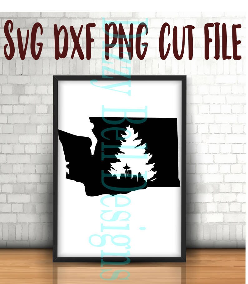 WASHINGTON State Seattle Skyline & Evergreen Tree, Digital Instant ...