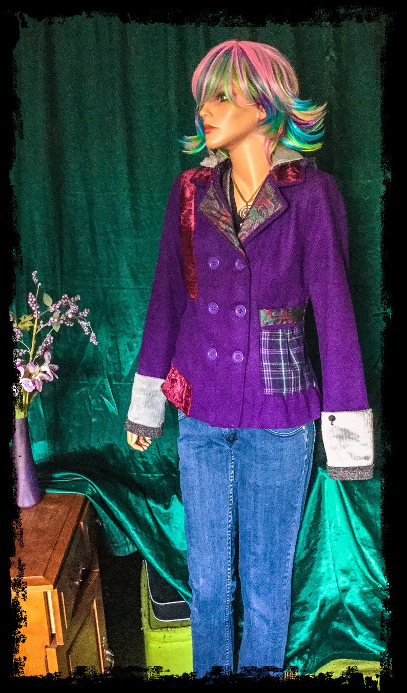 Purple Upcycled Refashioned Warm Coat Patchwork Jacket Unique Funky ...