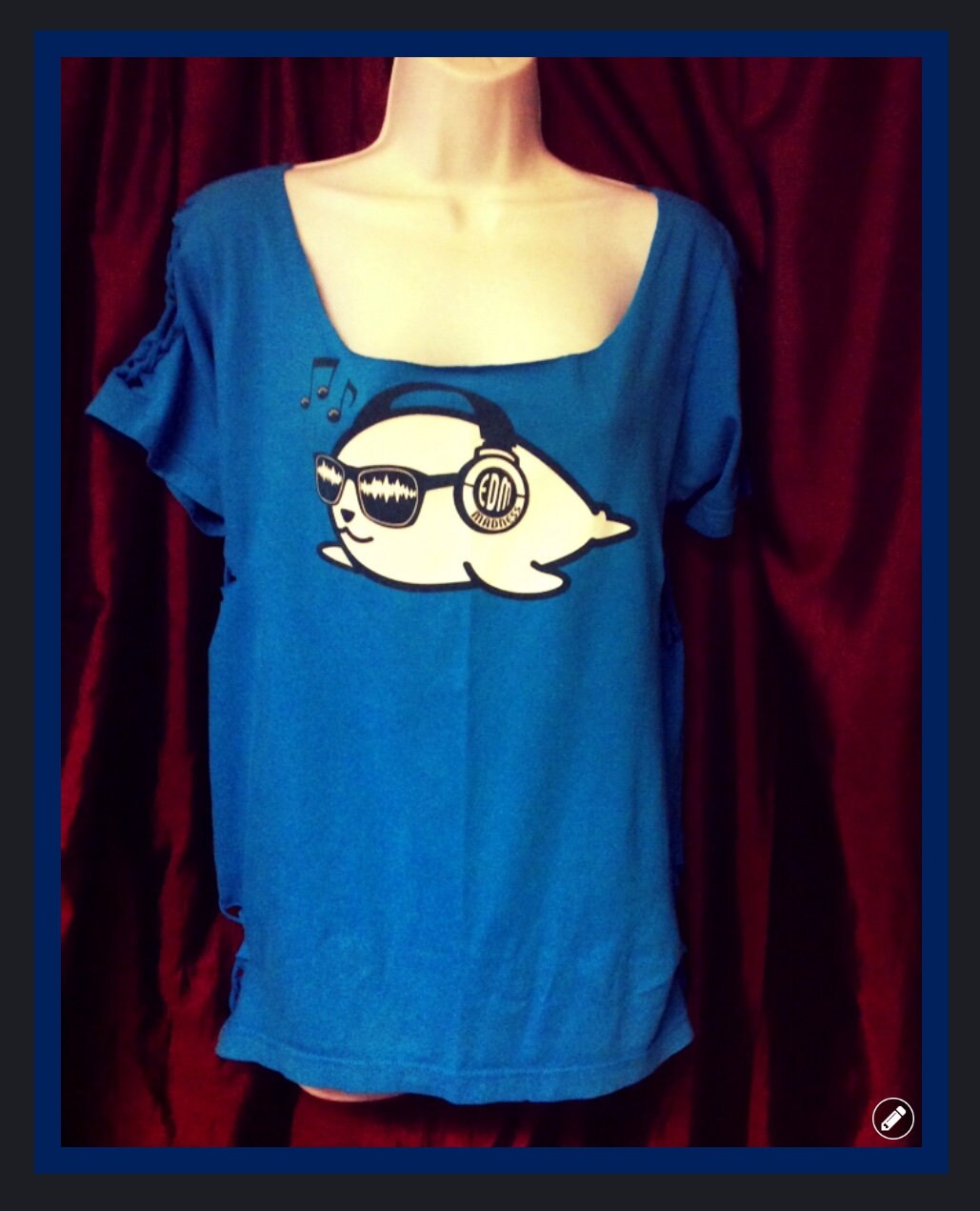 Cut up T-shirt EDM festival tee OOAK blue slashed funny weaved braided ...