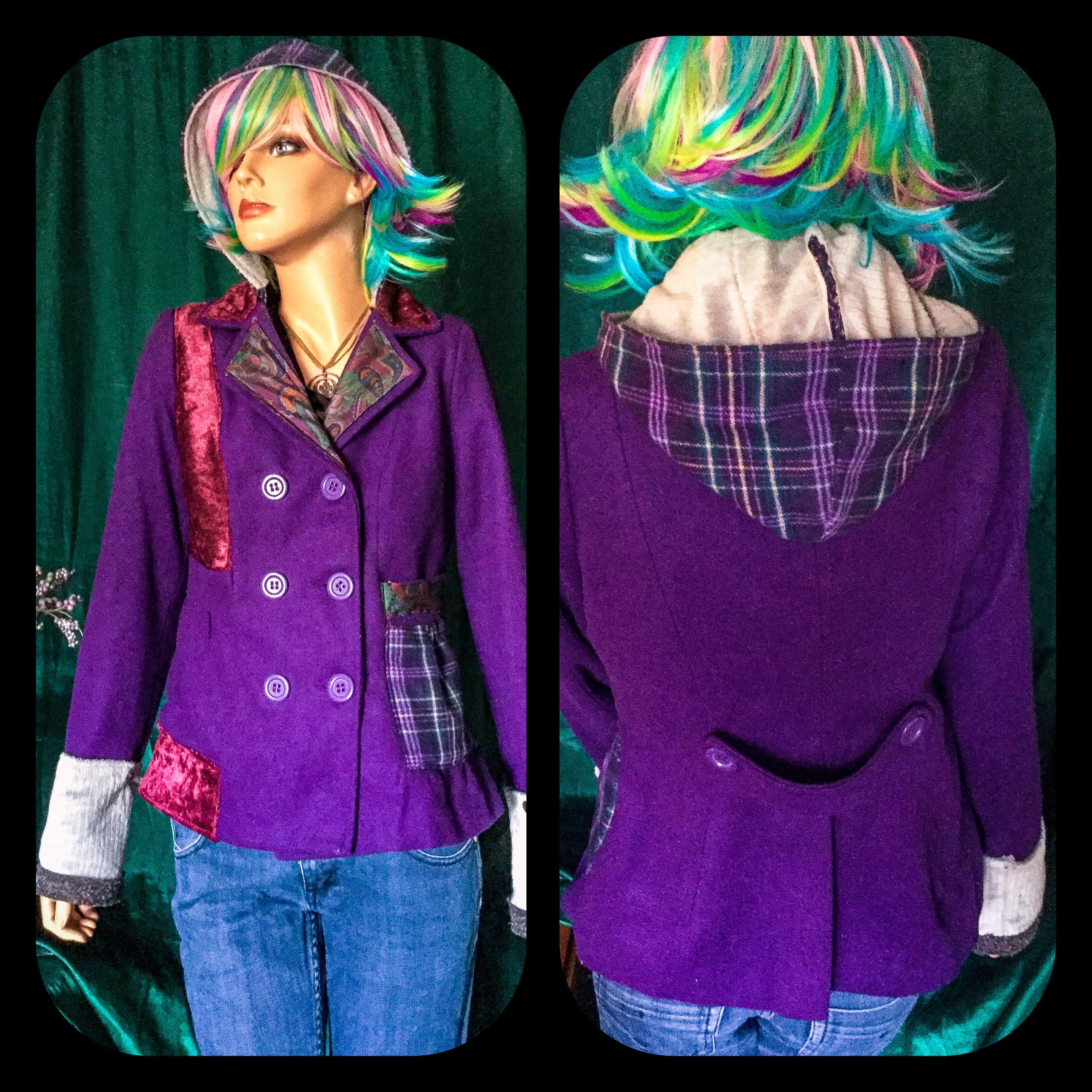 Purple Upcycled Refashioned Warm Coat Patchwork Jacket Unique Funky ...