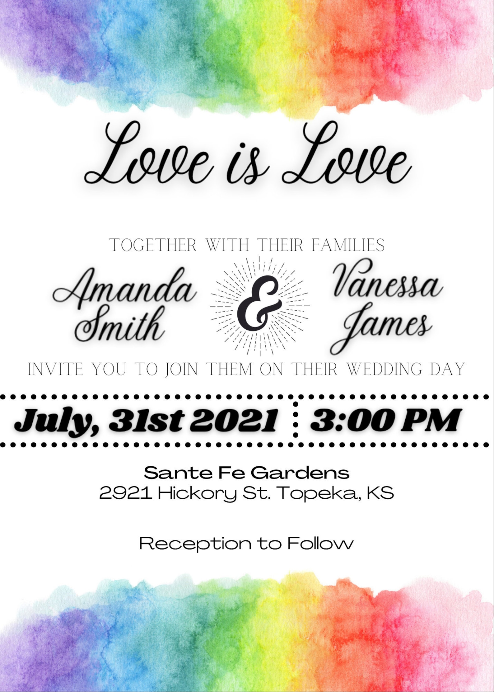 Lgbt Gay Pride Rainbow Love Is Love Wedding Invitation Template Digital