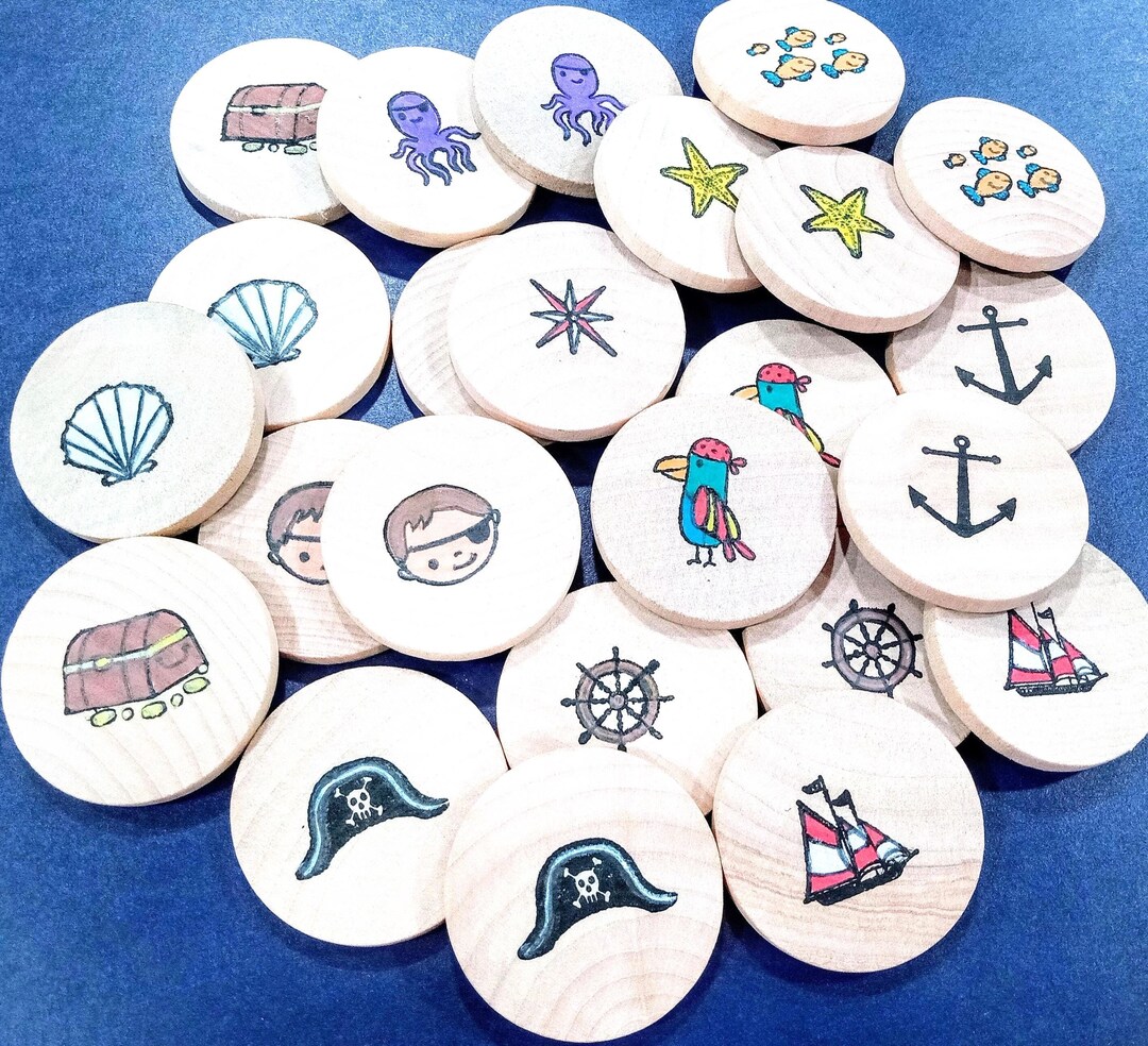 Pirates Matching Game, Painted Wooden Toy, Matching Game, Montessori ...