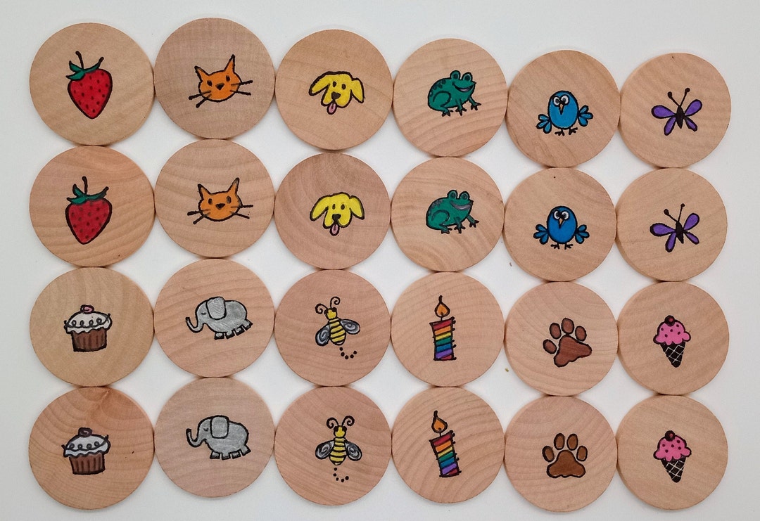 Doodle Matching Game, Painted Wooden Toy, Matching Game, Montessori ...