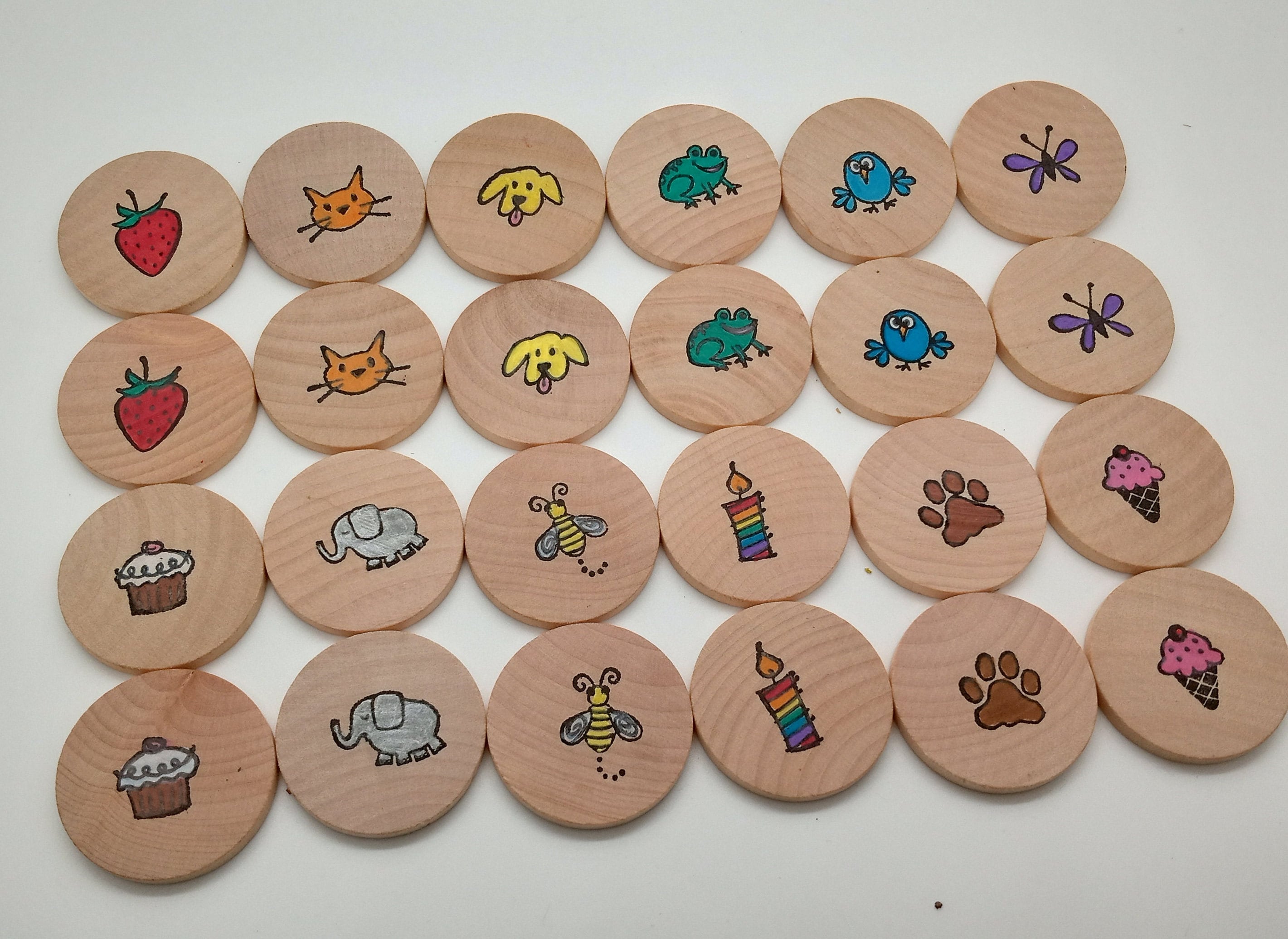 Doodle Matching Game, Painted Wooden Toy, Matching Game, Montessori ...