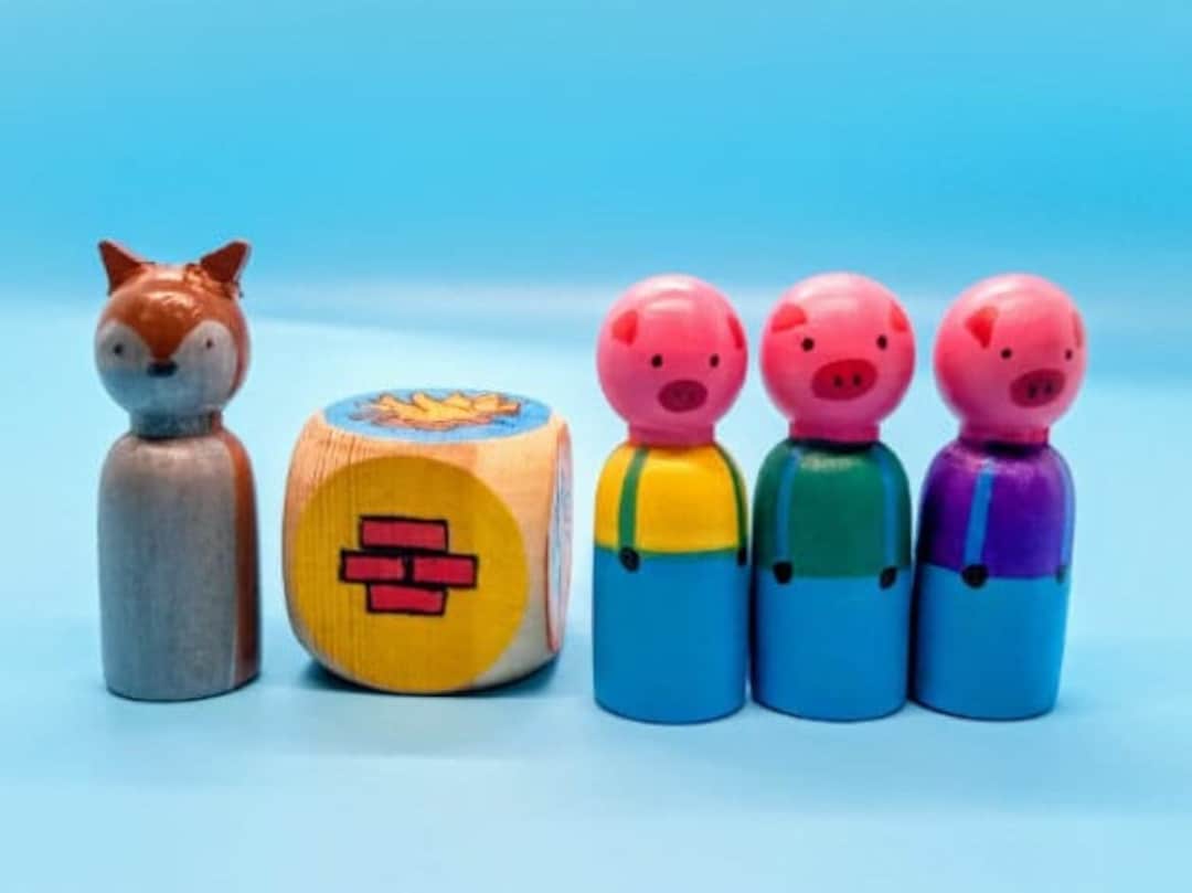 Three Little Pigs Peg Doll Set, Wooden Toys, 3 Little Pigs, Fairy Tales ...
