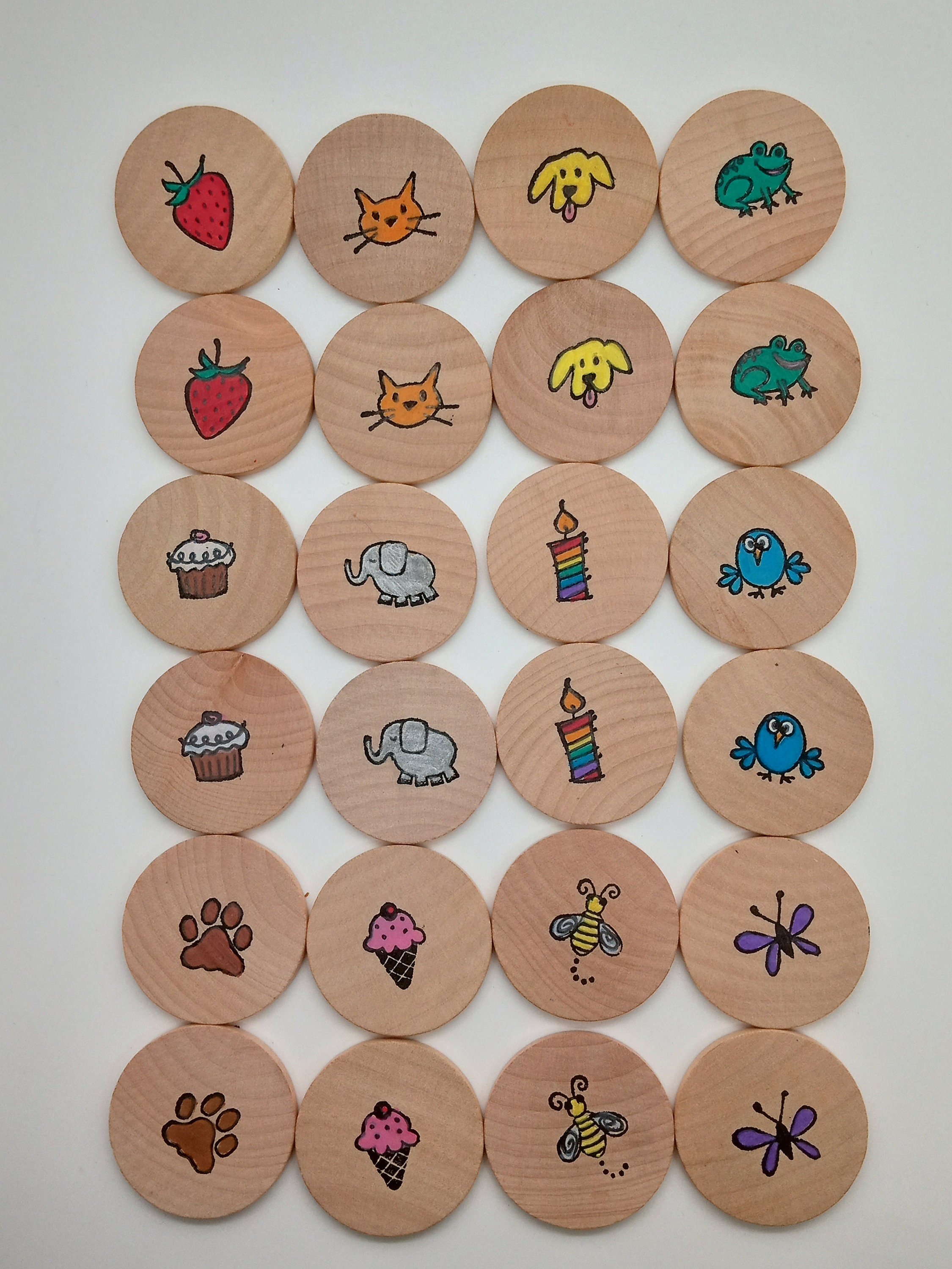 Doodle Matching Game, Painted Wooden Toy, Matching Game, Montessori ...