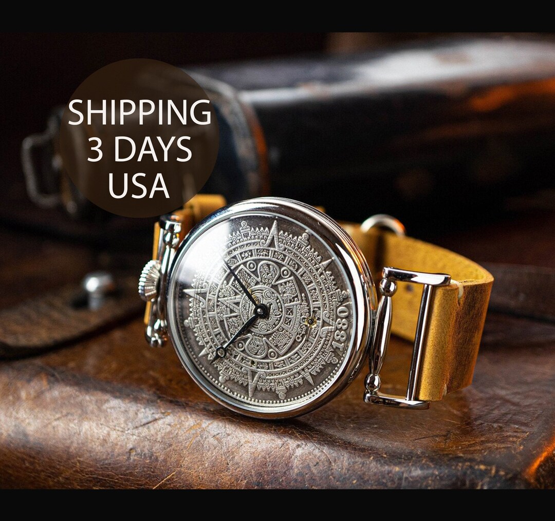 Vintage Watch, Aztec Calendar Watch, Mechanical Watches, Large Vintage ...