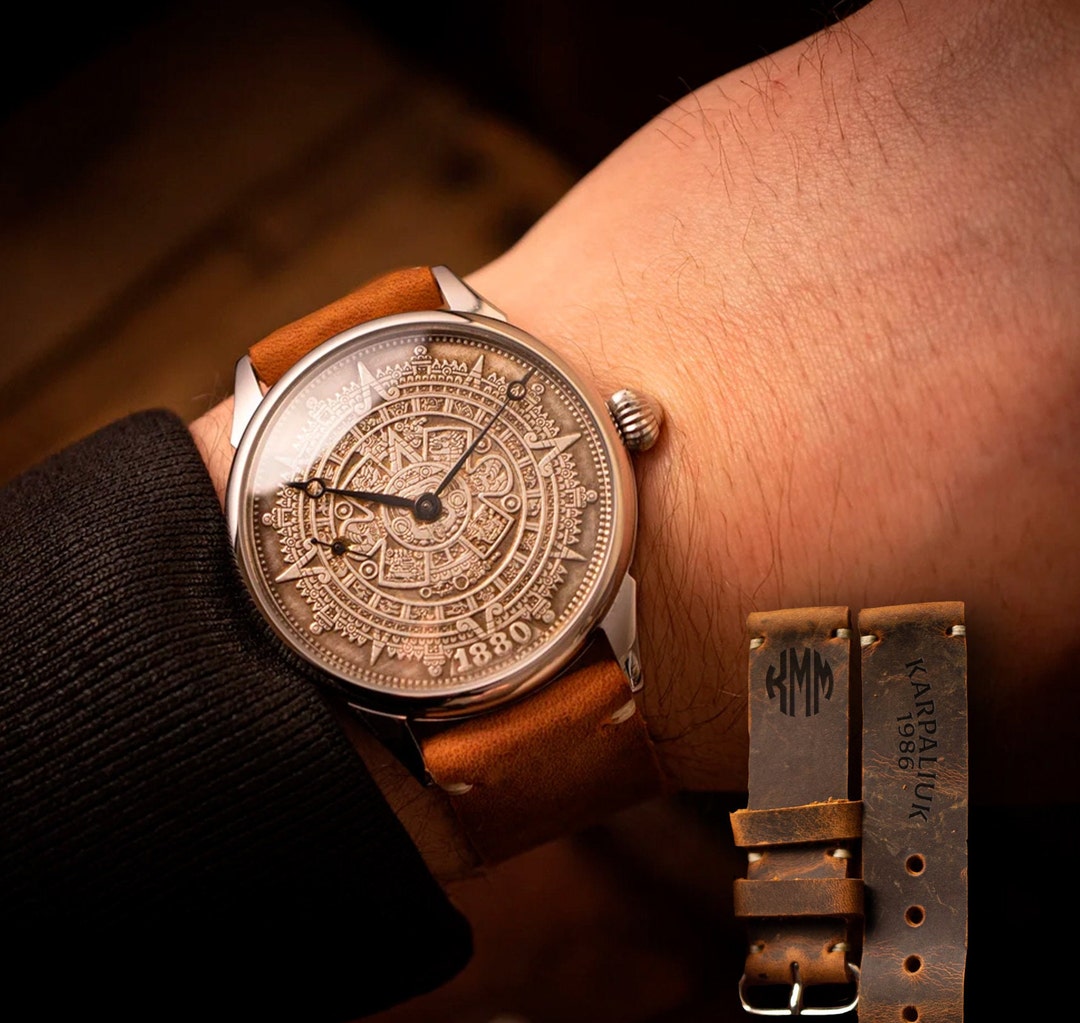 Vintage Watch, Aztec Calendar Watch, Watch Men's, Watch With a Coin ...