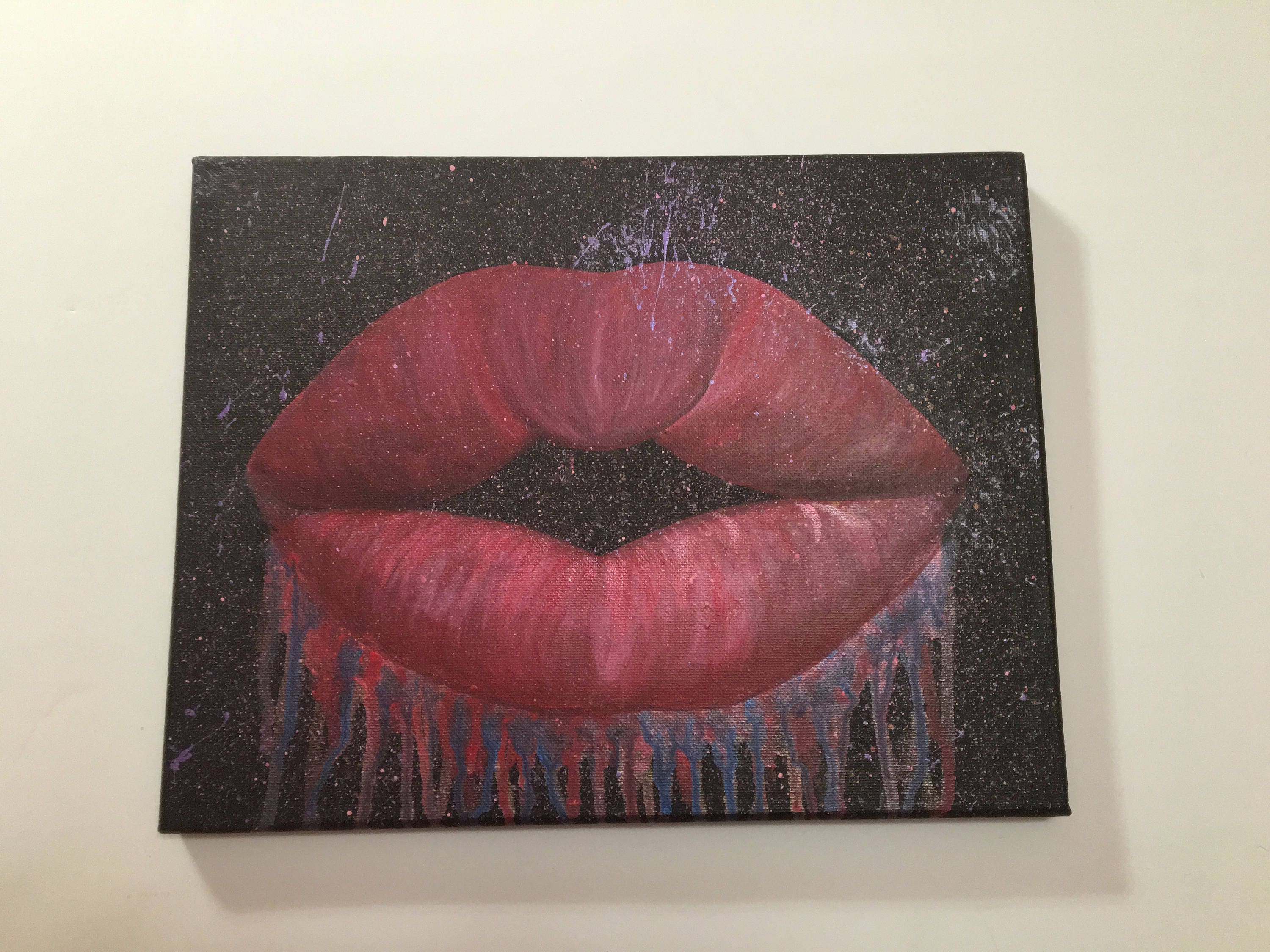 Red Lips Wall Art Free Shipping Gold Lips Wall Canvas | Etsy
