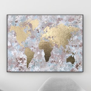 Gold Leaf World Map Wall Art, Wanderlust Art, Gold Leaf Canvas, World ...