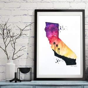 California State State Art California Map Watercolor - Etsy