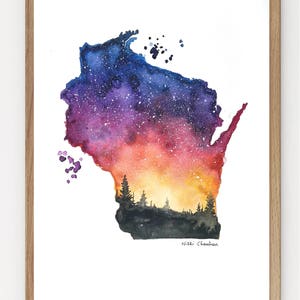 Wisconsin Art, Map Poster, Watercolor State Art, Illustration, State ...