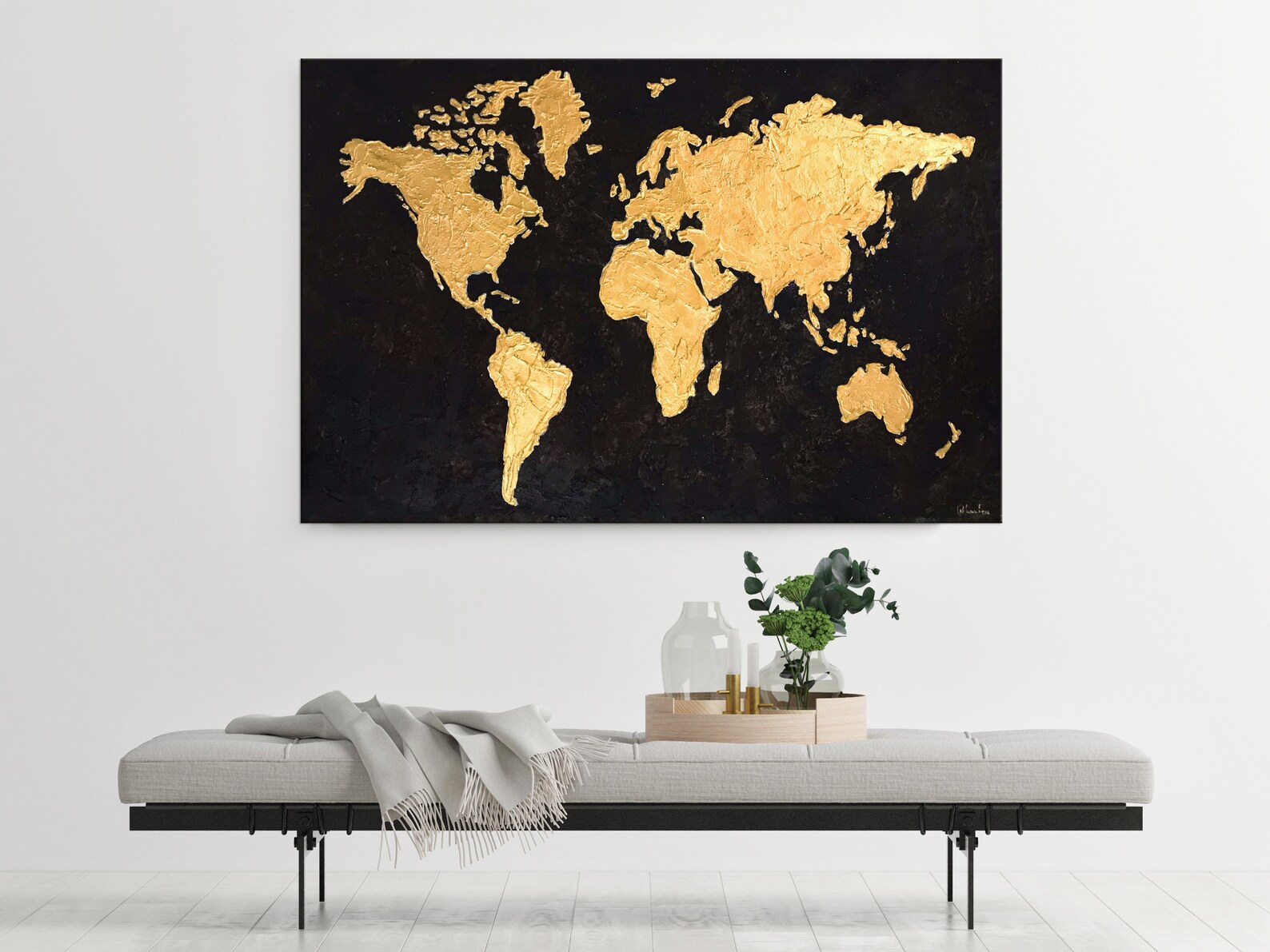 World Map Painting, Textured World Map Wall Art, Extra Large Painting ...
