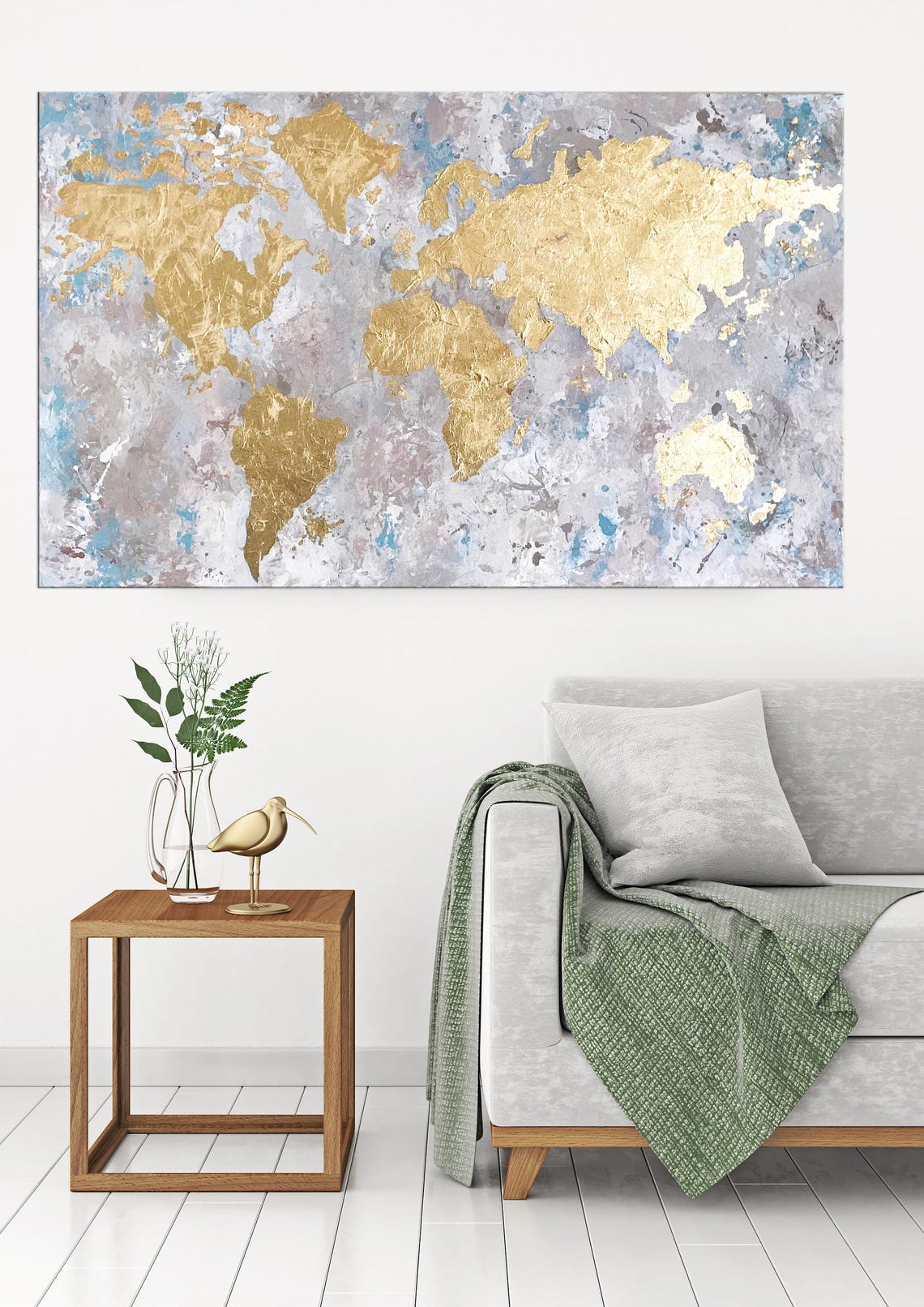 Gold Leaf World Map Canvas, Map of the World, World Map Wall Art Gold ...